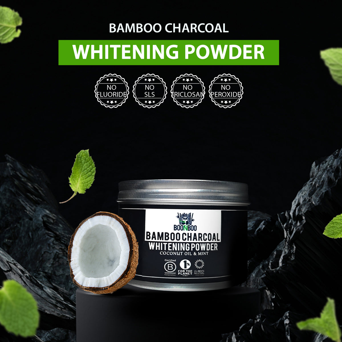 BOONBOO Whitening Powder, Bamboo Charcoal, Aluminum Can, 2oz