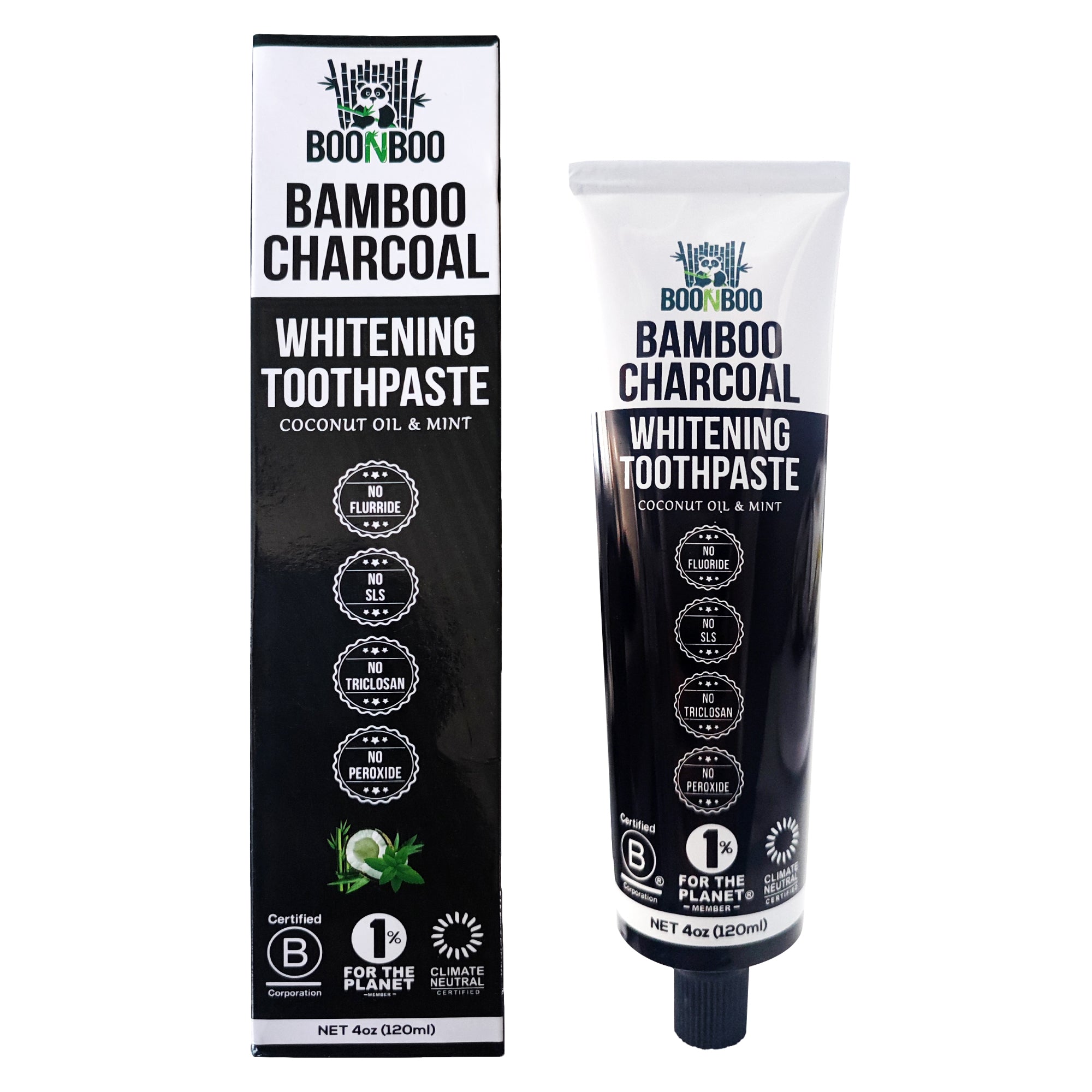 BOONBOO Bamboo Charcoal Toothpaste | 4oz / 120ml | Mint Flavor | Alumi